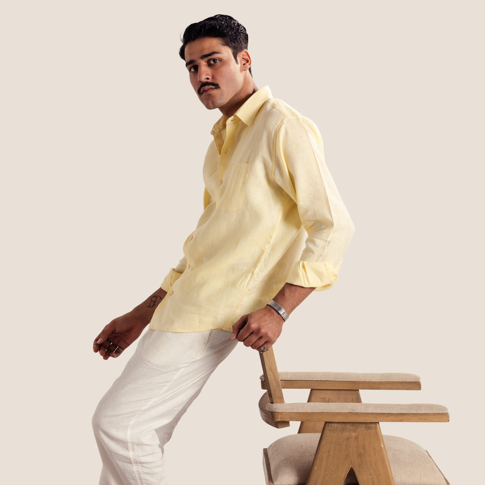 100% Pure Linen Shirt ( Lime Yellow )- Premium Breathable Comfort ...